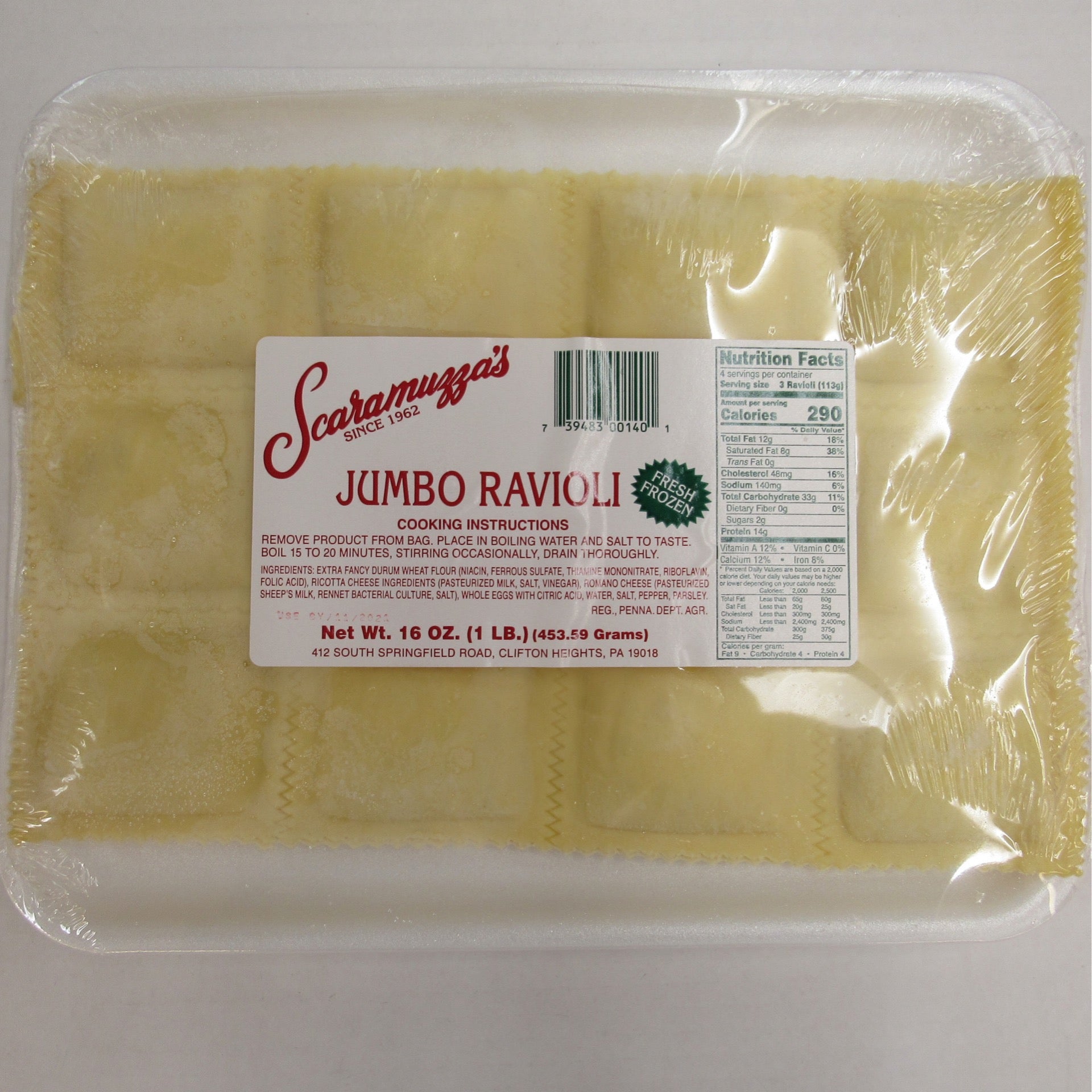 SCARAMUZZA’S JUMBO RAVIOLI 16 OZ | Original Colonial Market